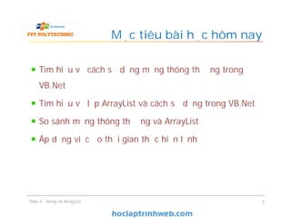 Bài 4: ARRAY VÀ ARRAYLIST - Giáo trình FPT | PDF