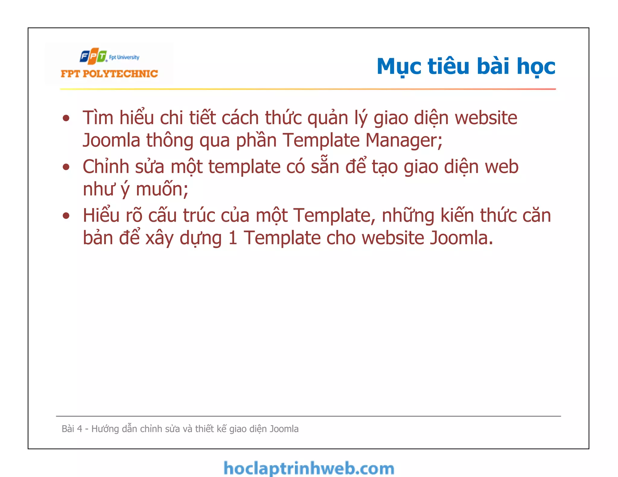 Bài 4 Hướng dẫn chỉnh sửa và thiết kế giao diện web Joomla | PDF