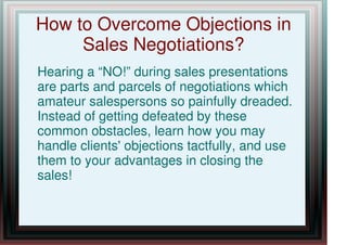 How to Overcome Objections in Sales Negotiations | PDF