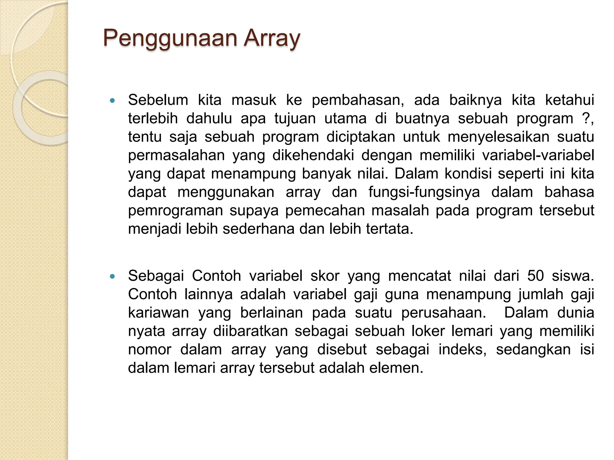 Slide Array Pemrograman Dasar Part 1 Pptx