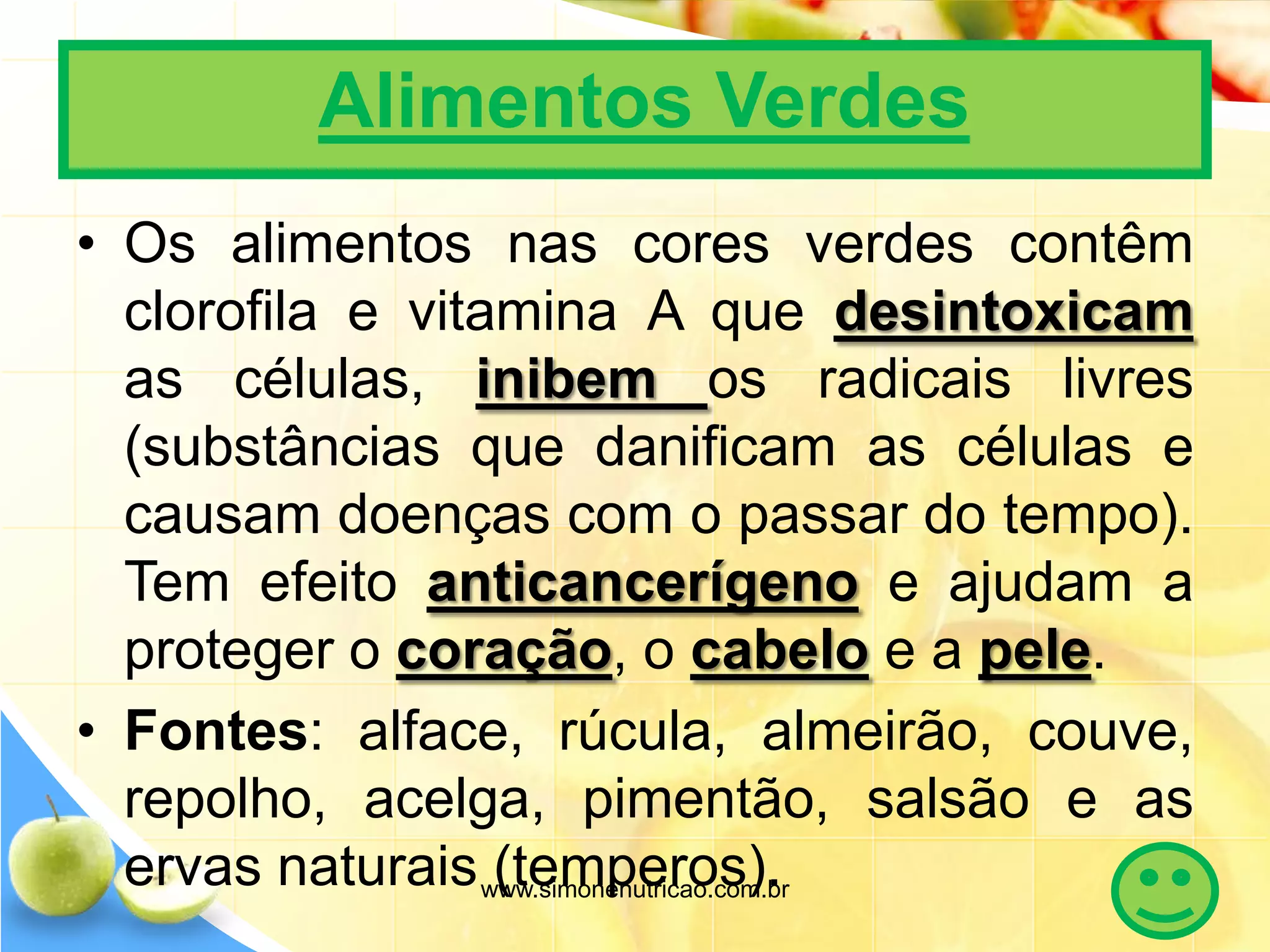 Slide as cores dos alimentos completo | PPTX | Nutrition | Healthy Living