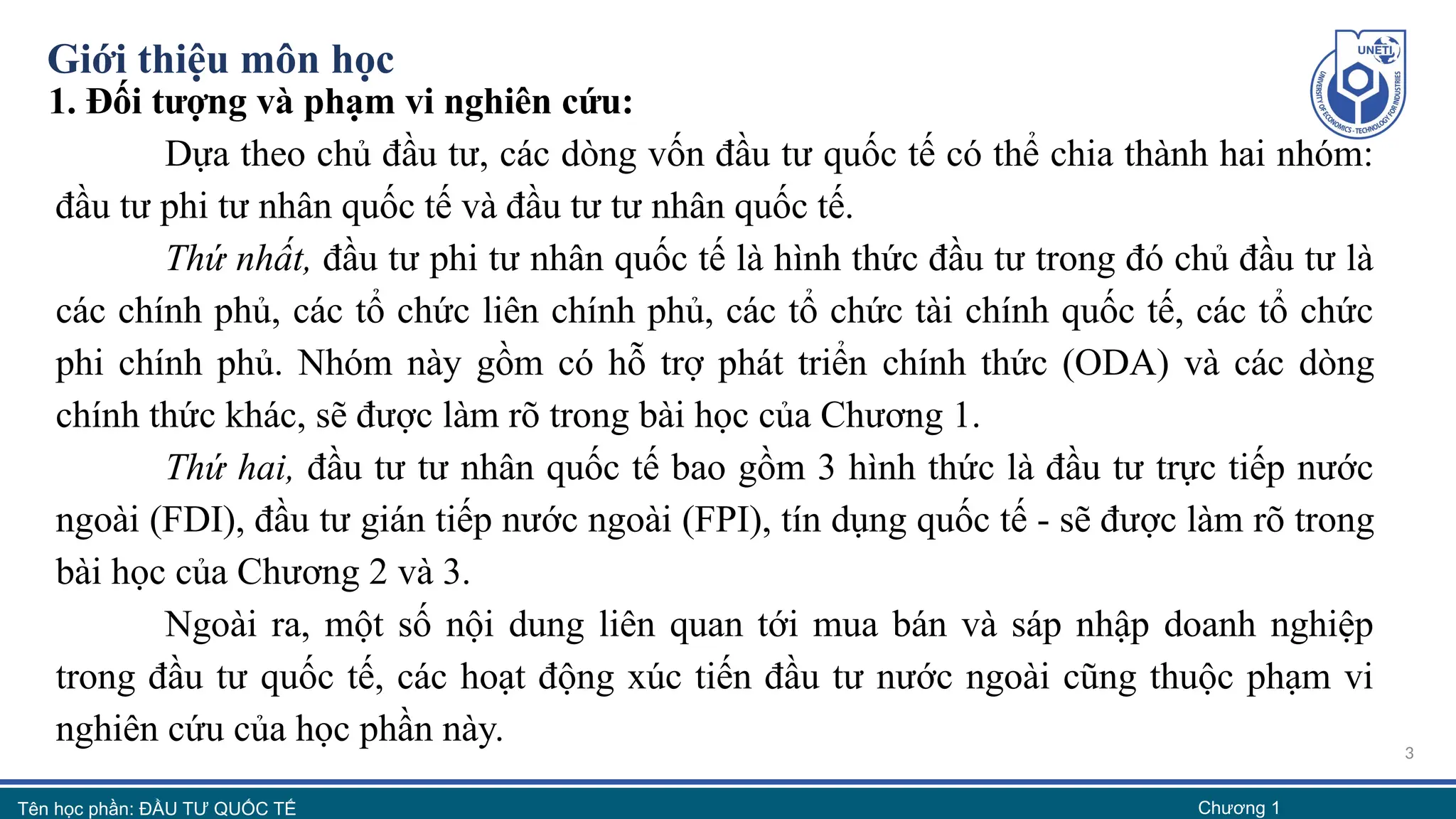 Slide BÀI 1 ĐẦU TƯ QUỐC TẾ THS UNETI.pptx