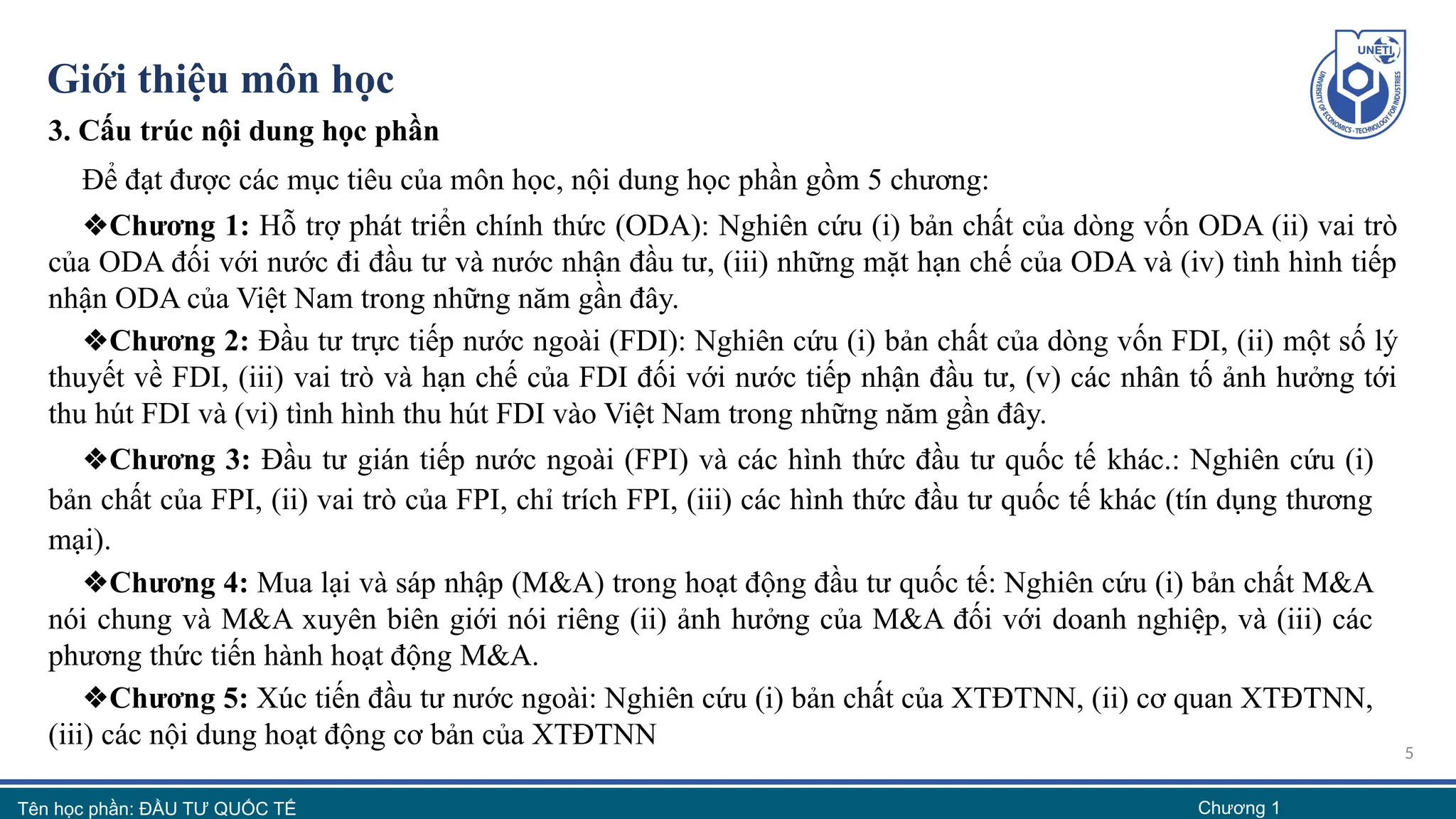 Slide BÀI 1 ĐẦU TƯ QUỐC TẾ THS UNETI.pptx