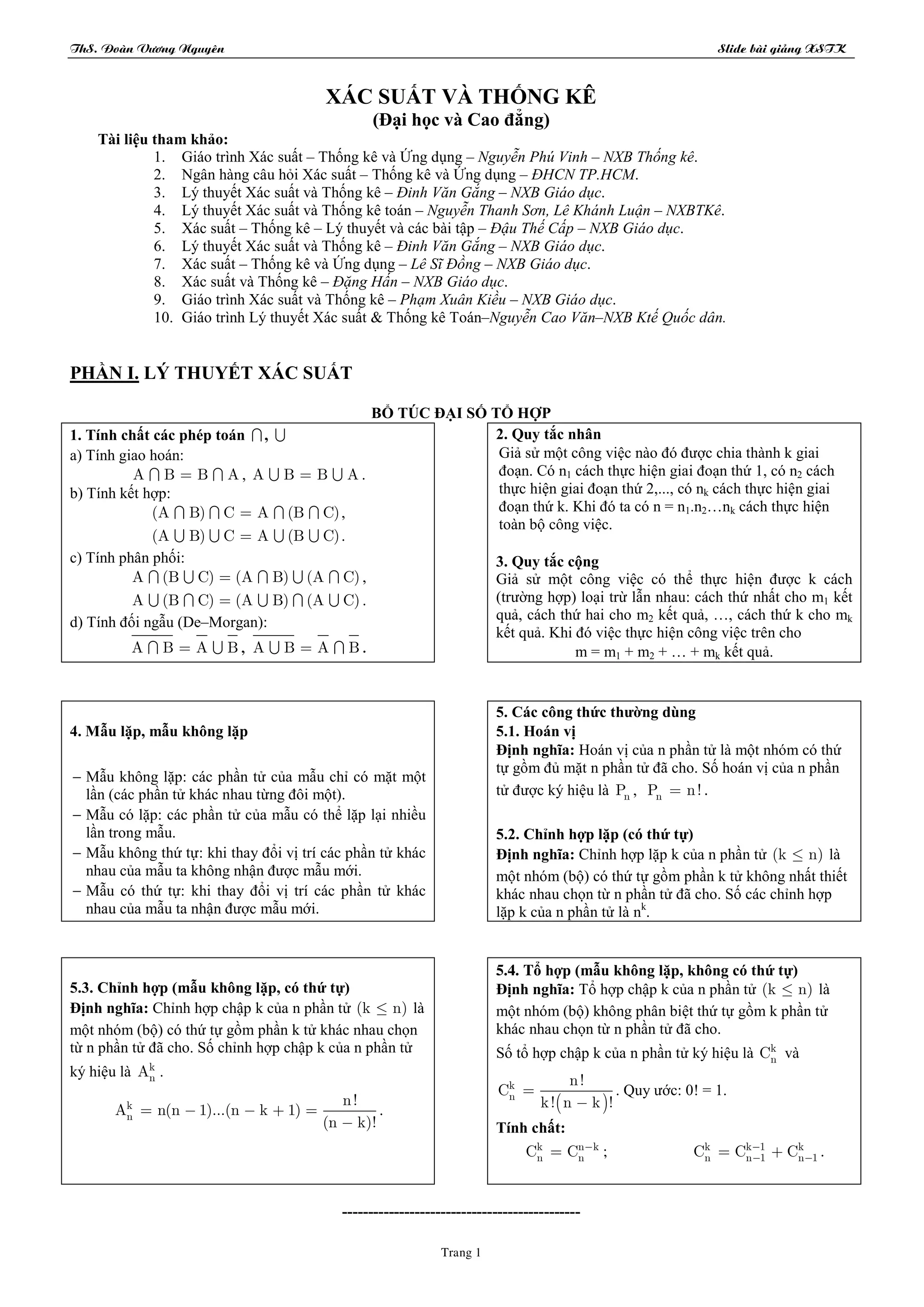 Slide bài giảng tổng hợp xác suất thống kê | PDF