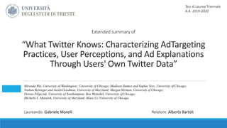 Extended Summary of “What Twitter Knows: Characterizing Ad Targeting Practices, User Perceptions ...