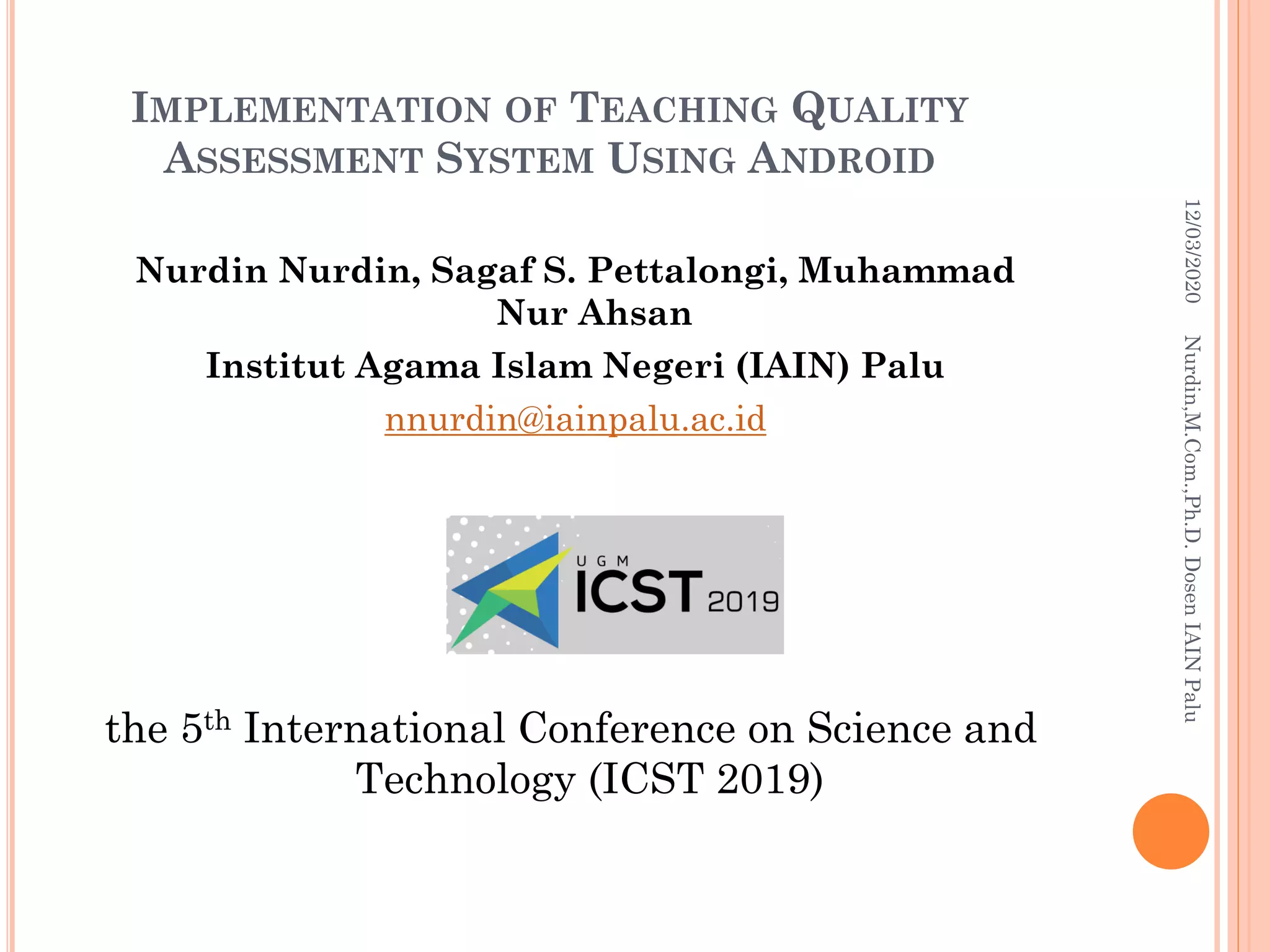 Implementation of Teaching Quality Assessment System Using Android | PPT
