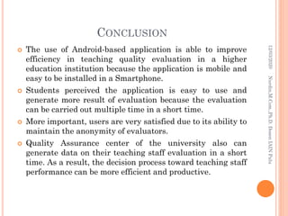 Implementation of Teaching Quality Assessment System Using Android | PPT