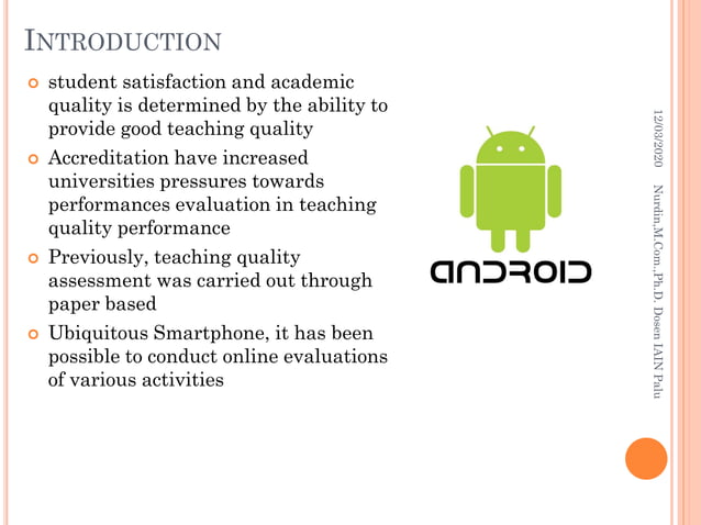 Implementation of Teaching Quality Assessment System Using Android | PPT
