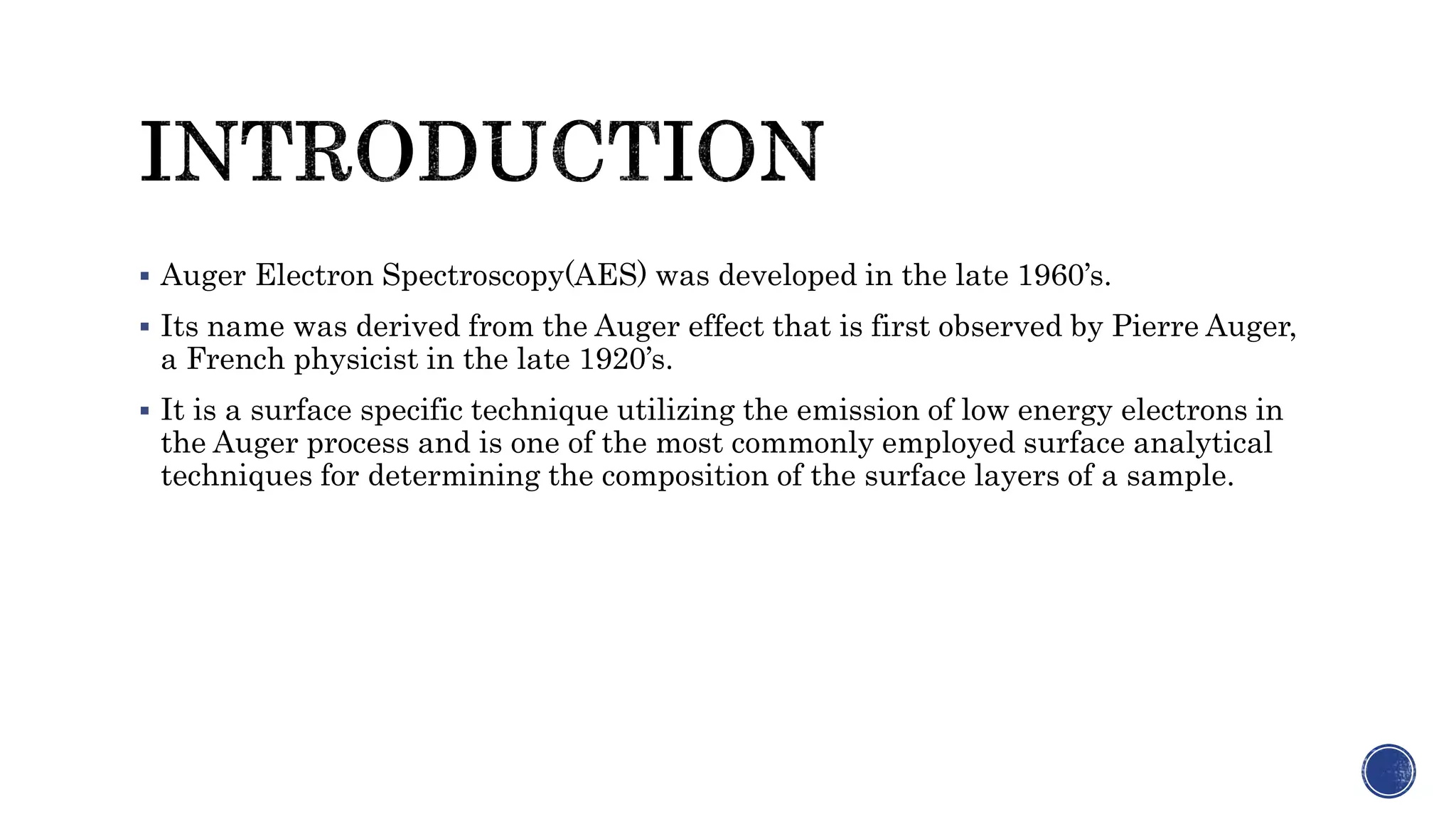 Instrumentation presentation - Auger Electron Spectroscopy (AES) | PPTX