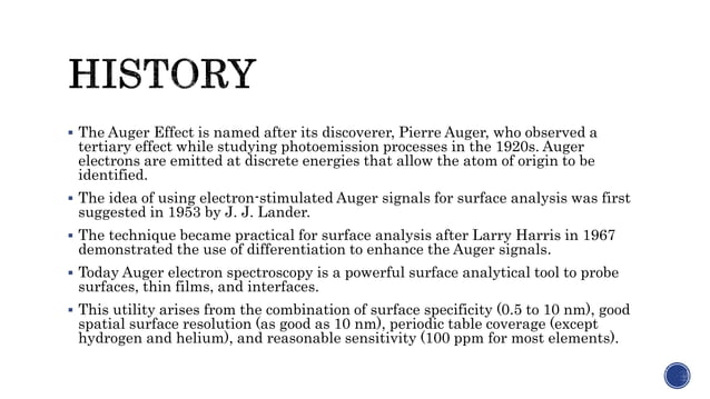 Instrumentation presentation - Auger Electron Spectroscopy (AES) | PPTX
