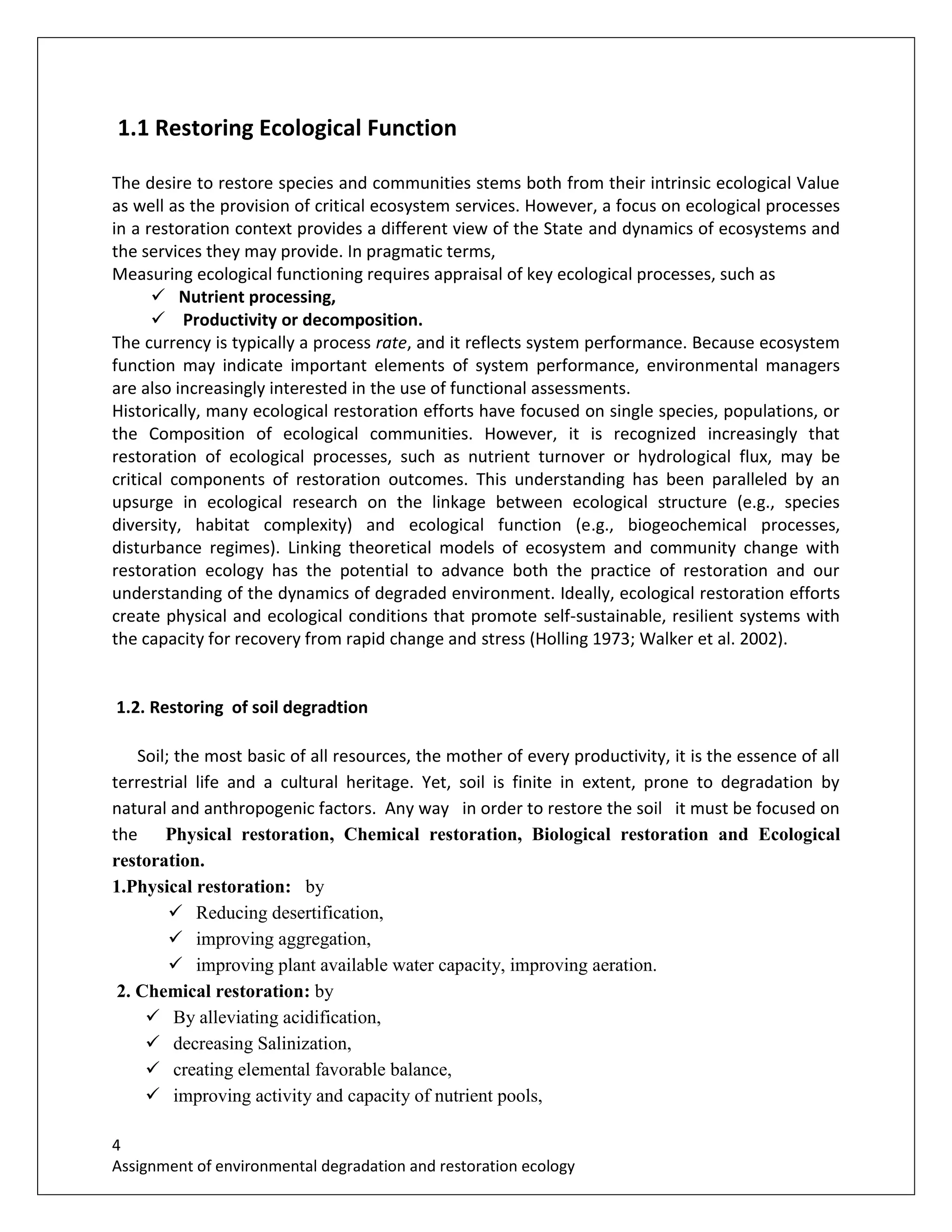 ecological restoration assignment | PDF