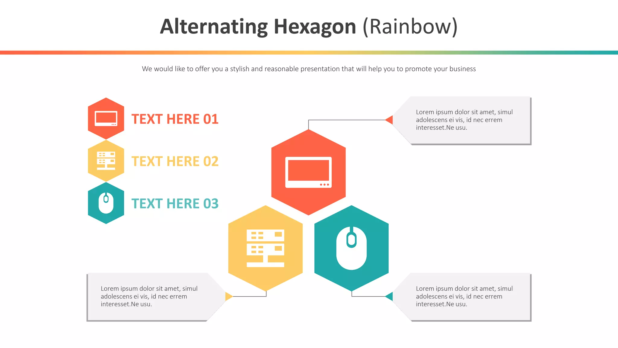 Alternating Hexagon Diagram (Rainbow) | PPT