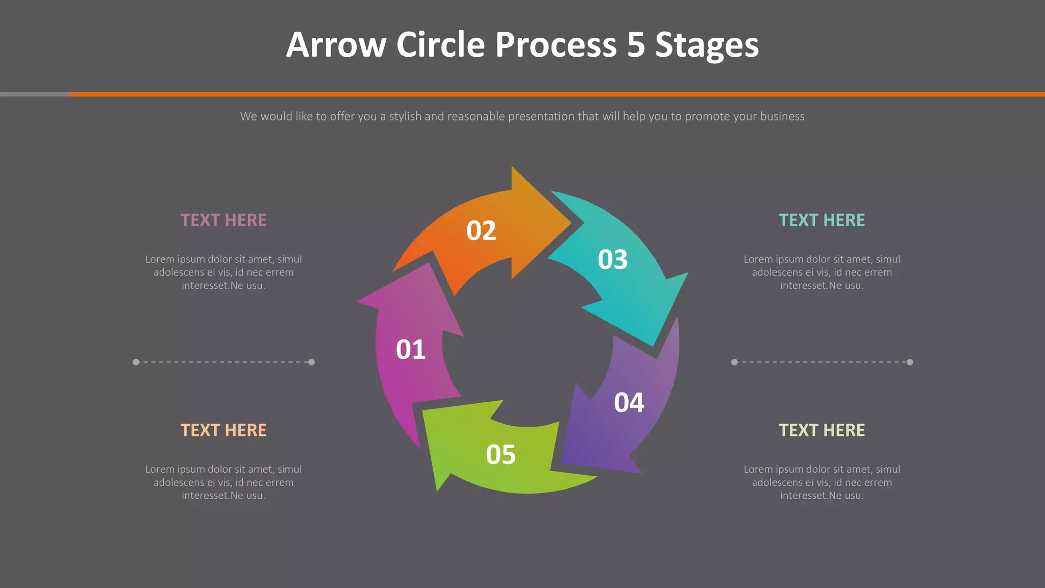 Arrow Circle Process 5 Stages Diagram | PPT