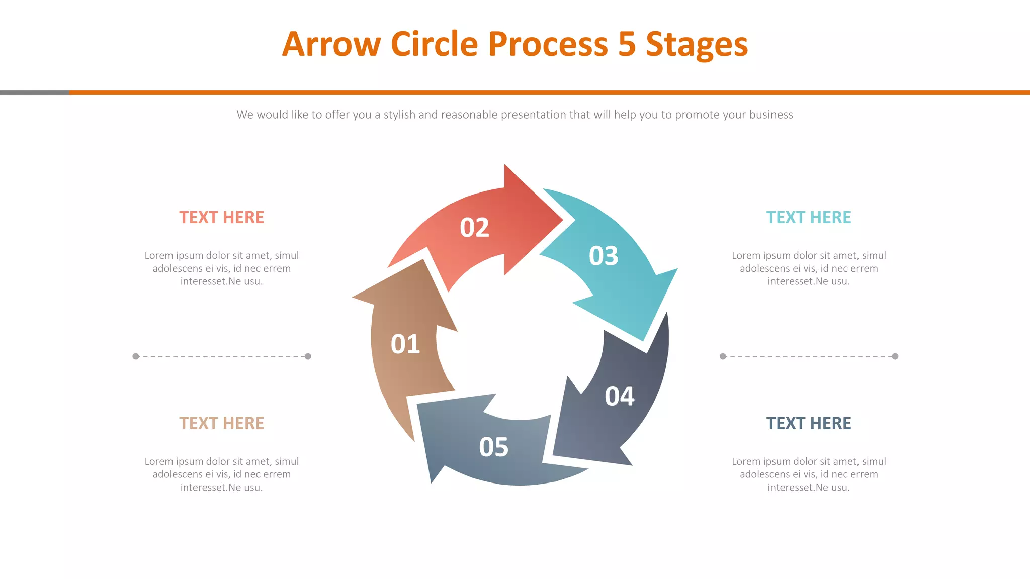 Arrow Circle Process 5 Stages Diagram | PPT