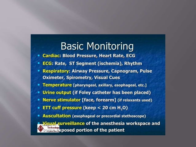 Monitoring system of anaesthesia | PPTX | First Aid | Injuries