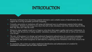FINGERPRINT AUTHENTICATION SYSTEM FOR EXAMINATION ATTENDANCE | PPTX