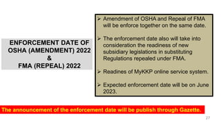OSHA 2022 and FMA 2022 Ammendments New Briefings | PDF