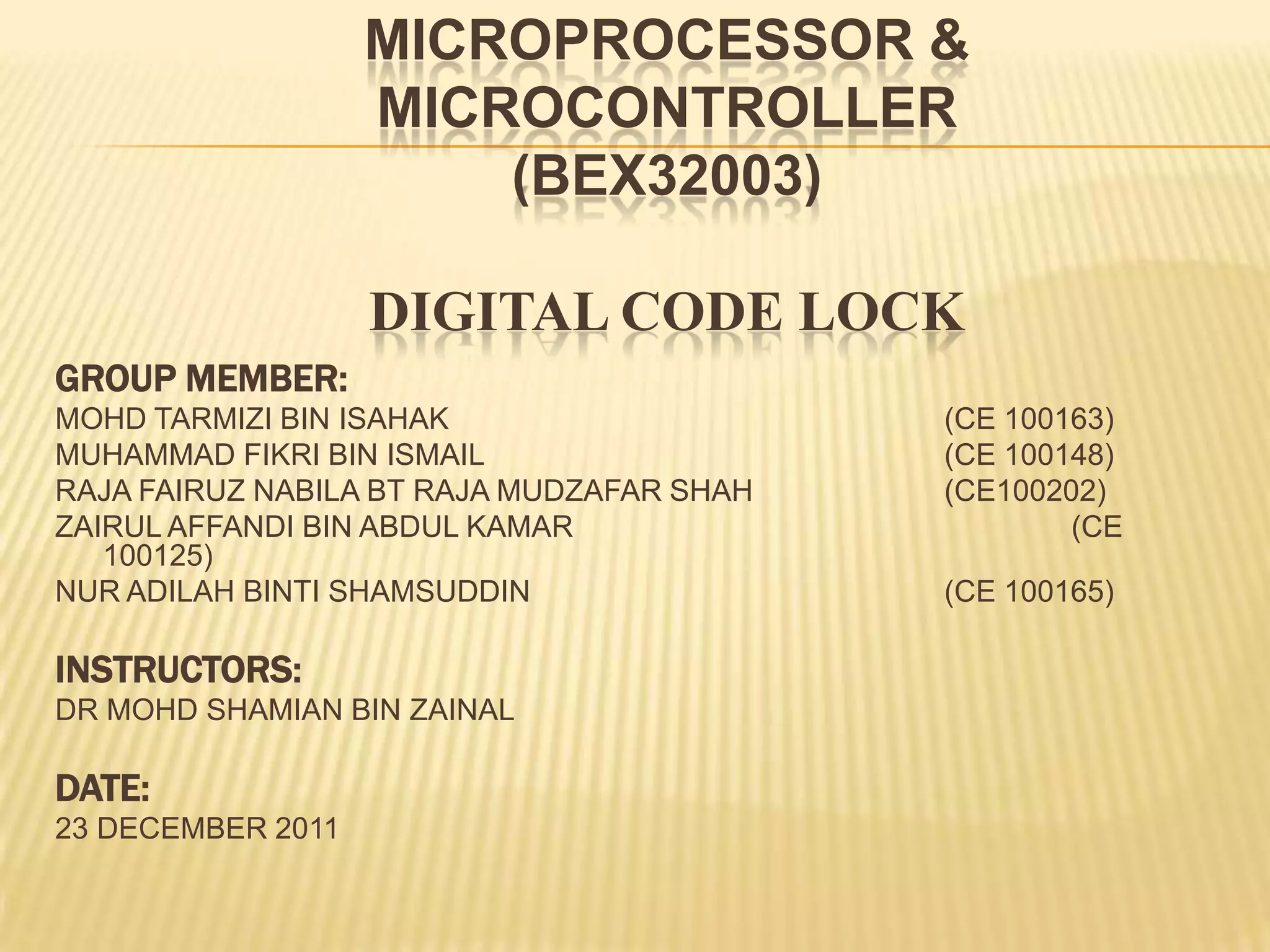 Digital Code Lock | PPTX