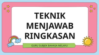 RINGKASAN SUBJEK BAHASA MELAYU TINGKATAN 1 | PPTX