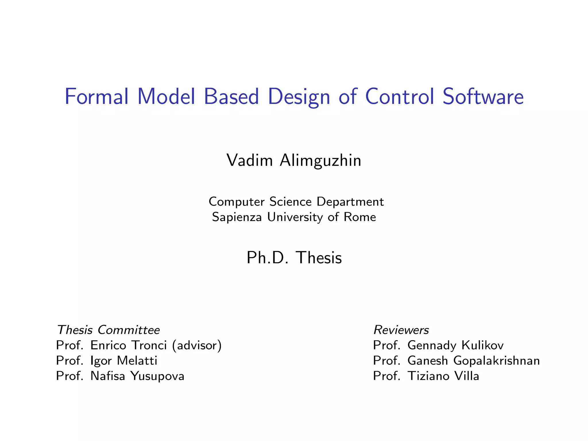 Formal Model Based Design of Control Software | PDF
