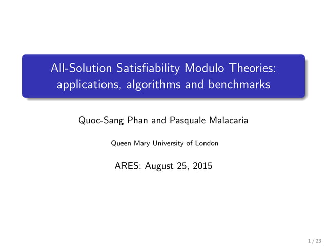 All Solution Satisfiability Modulo Theories Applications Algorithms And Benchmarks Ppt 0623