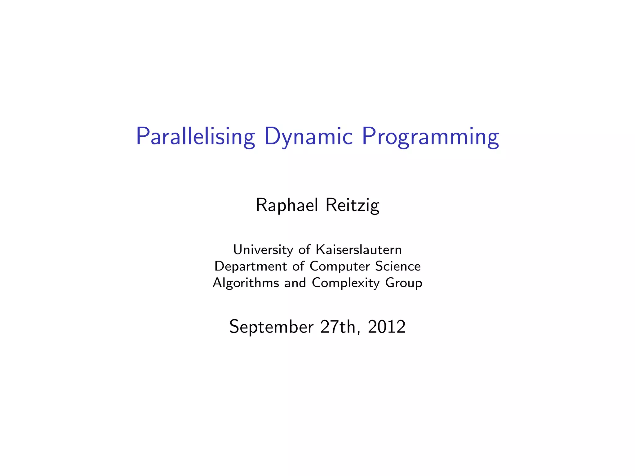 Parallelising Dynamic Programming Ppt