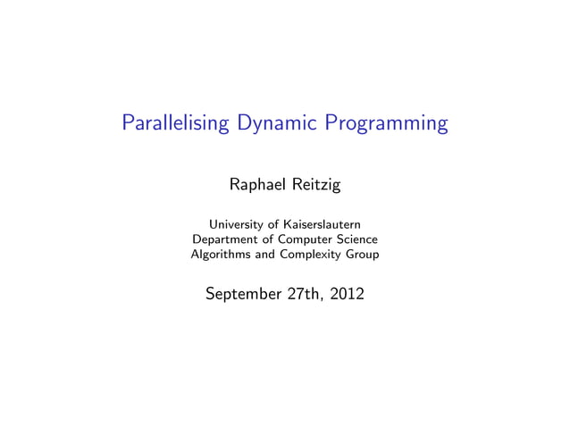 Parallelising Dynamic Programming | PPT