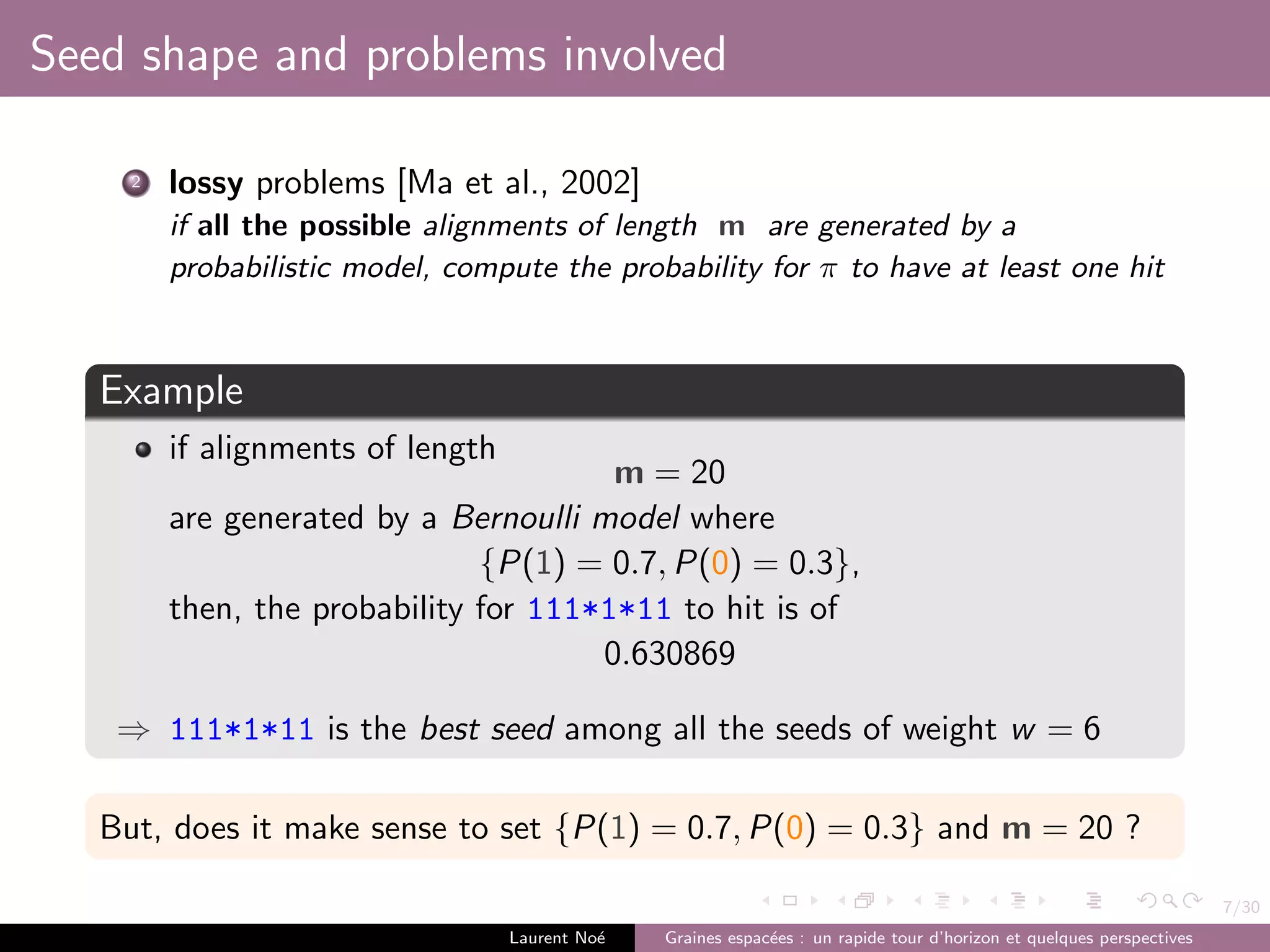 Spaced seeds: a brief presentation and some prospects | PPT