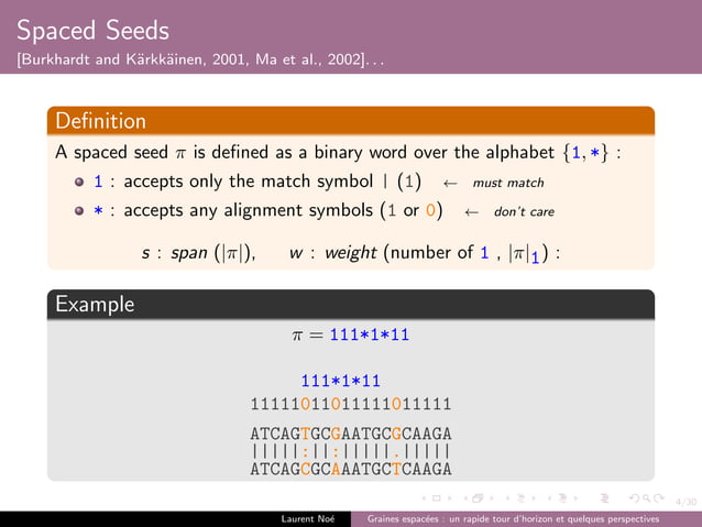 Spaced seeds: a brief presentation and some prospects | PPT