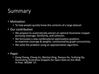 Generating Illustrative Snippets for Open Data on the Web | PPT