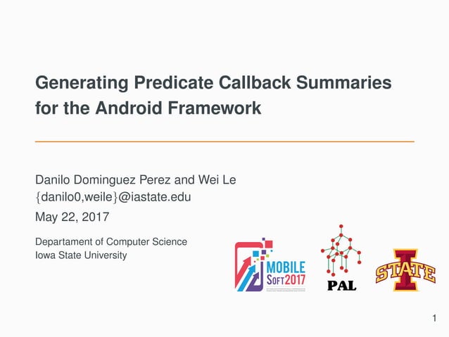 Generating Predicate Callback Summaries for the Android Framework | PPT