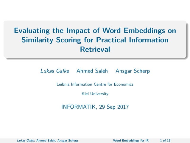 Evaluating the Impact of Word Embeddings on Similarity Scoring in Practical Information ...