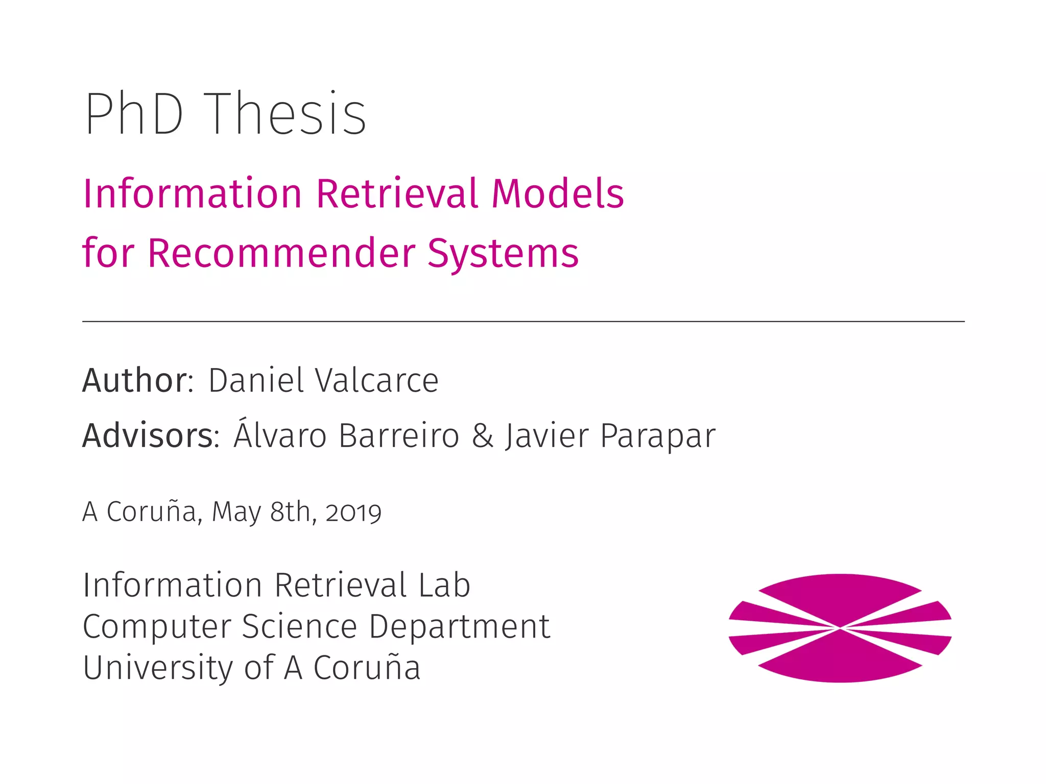 Information Retrieval Models for Recommender Systems - PhD slides | PDF | Search | Internet