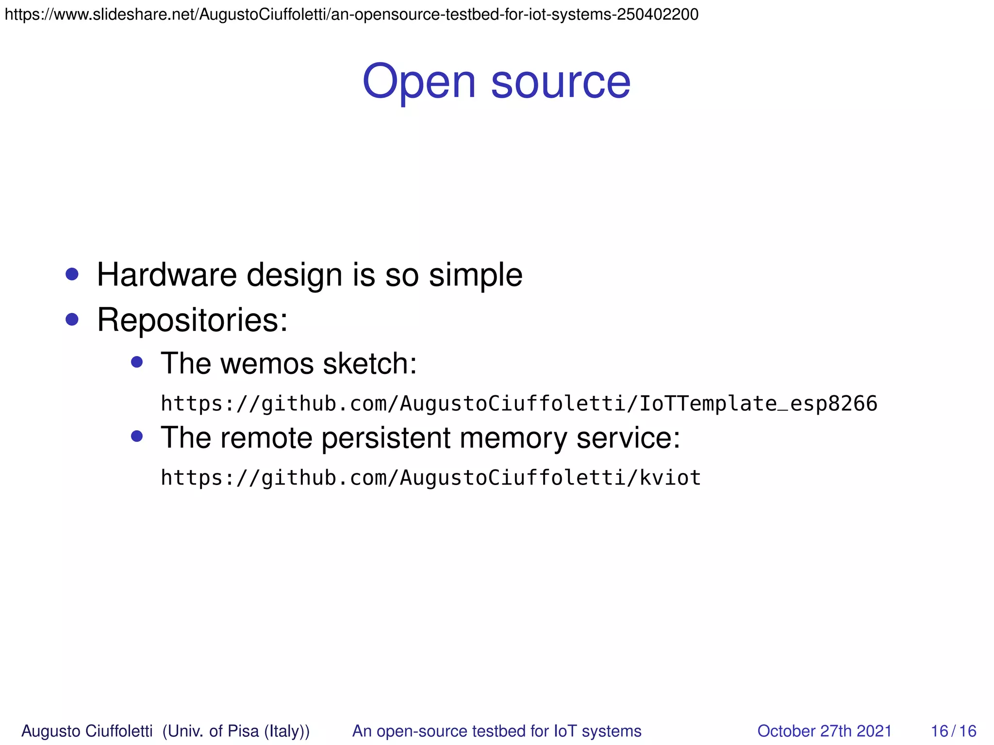An Open Source Testbed For Iot Systems Ppt