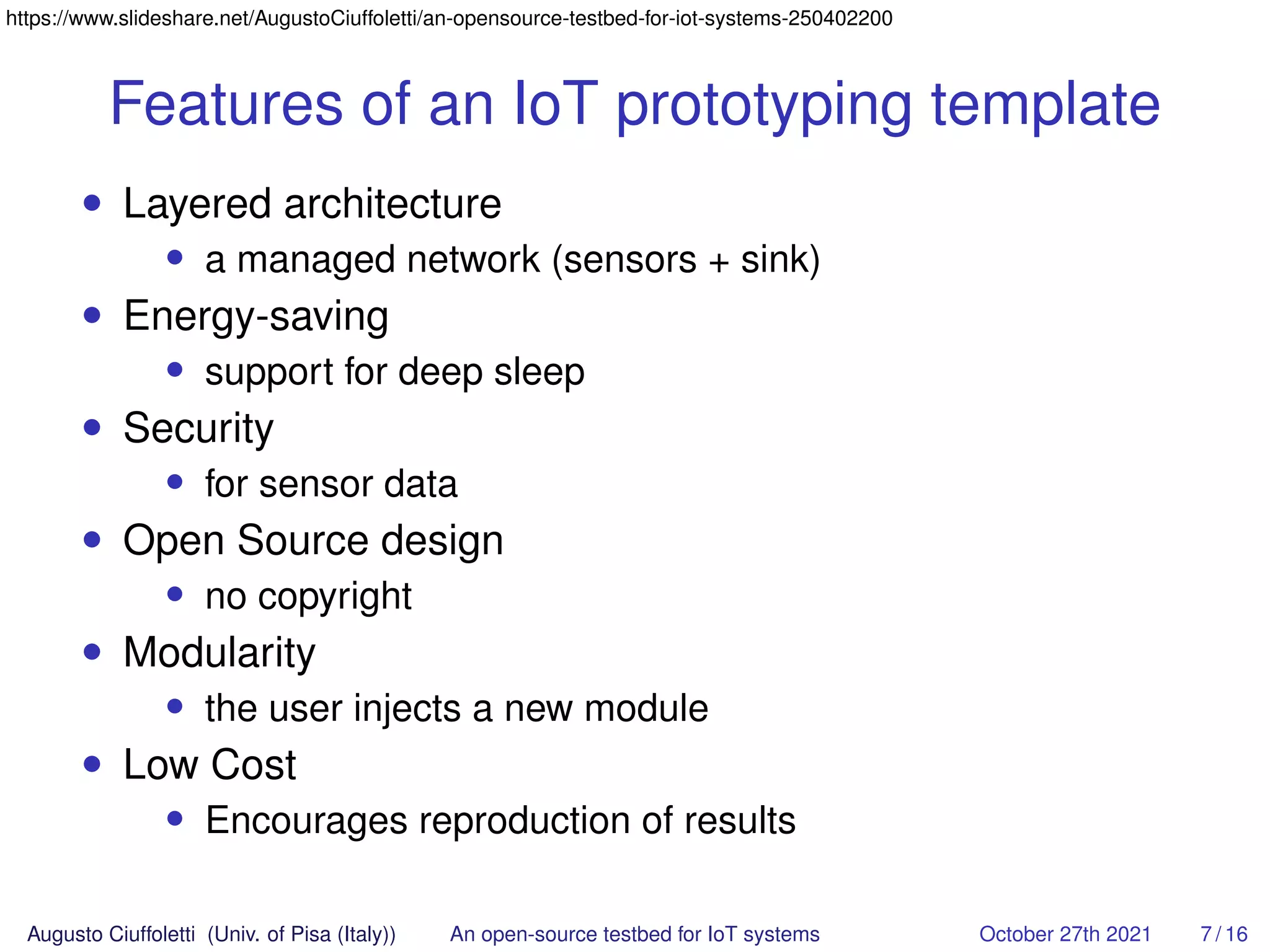 An open-source testbed for IoT systems | PPT