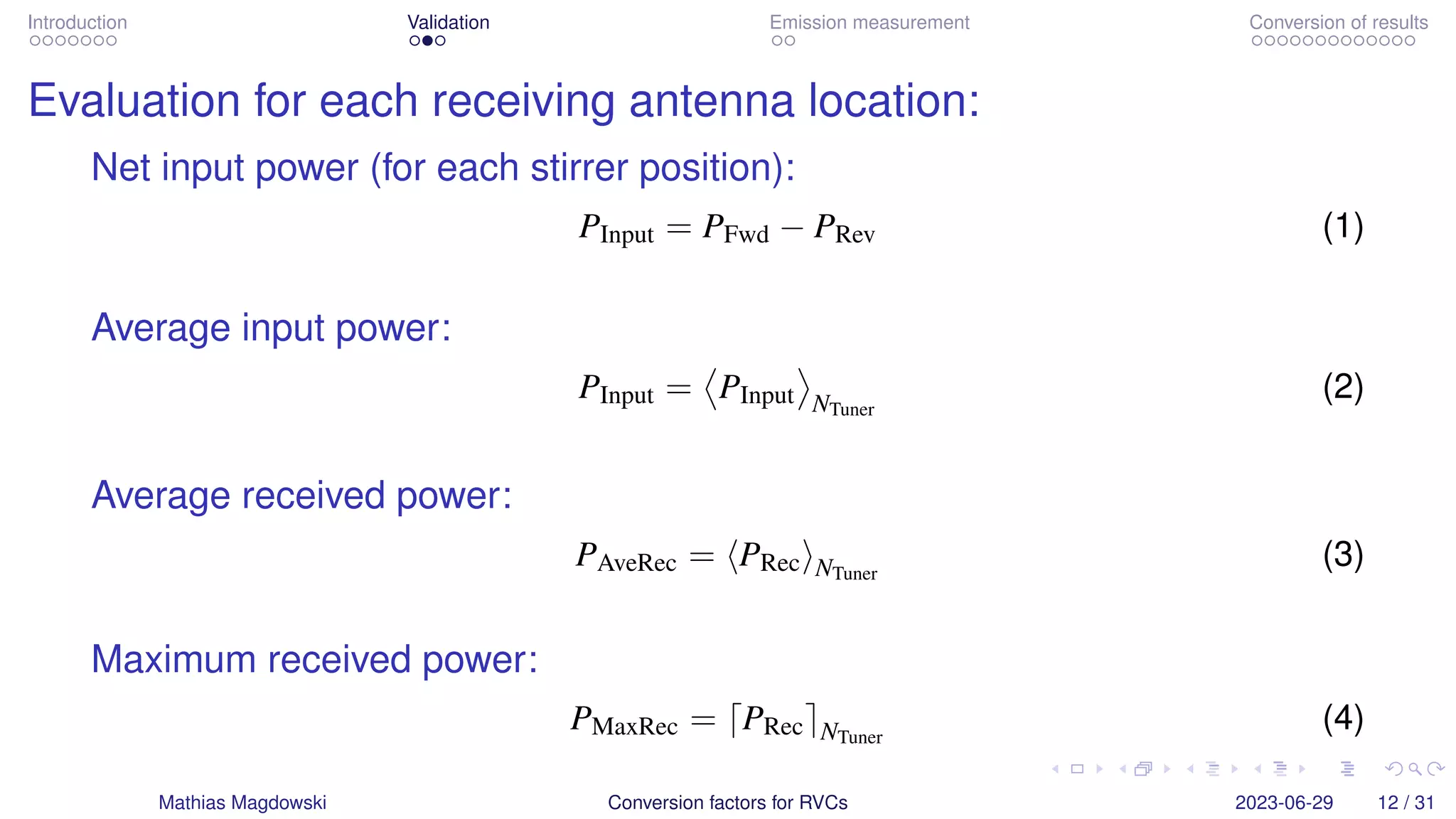 Calculation of conversion factors for the RVC method in accordance with ...