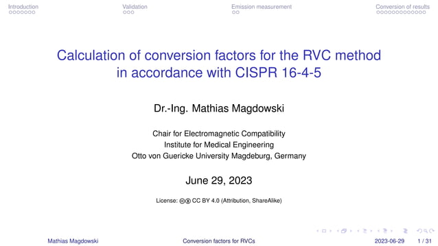 Calculation of conversion factors for the RVC method in accordance with ...