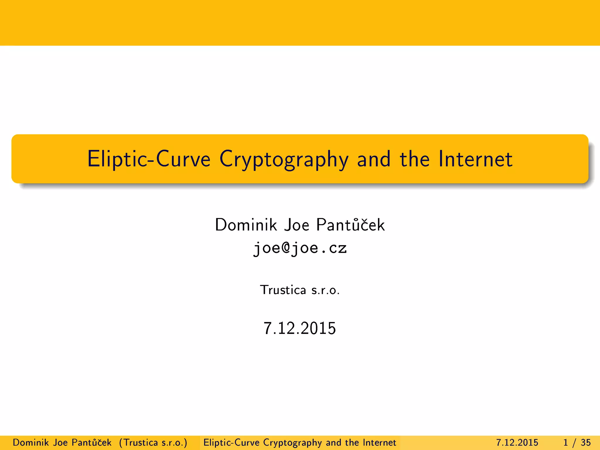 Eliptic-Curve Cryptography and the Internet | PPT