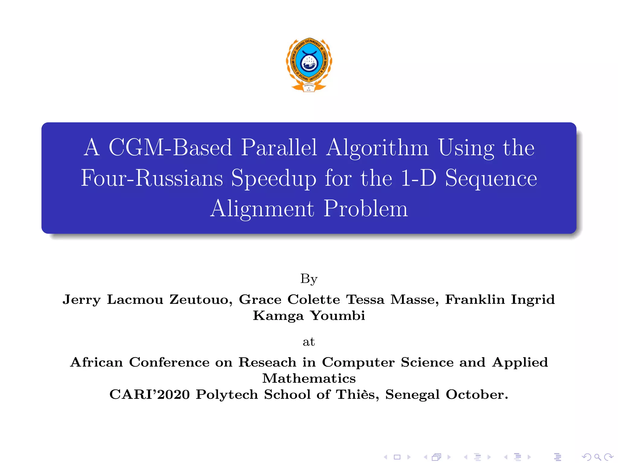 Cari2020 A Cgm Based Parallel Algorithm Using The Four Russians Speedup For The 1 D Sequence