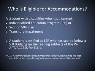Testing Students with Disabilities - Part 1 | PPTX | Standardized ...