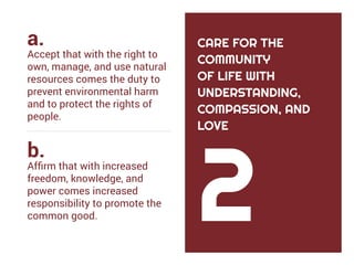 Earth Charter Pilar 1 English: Respect and Care for the Community of ...