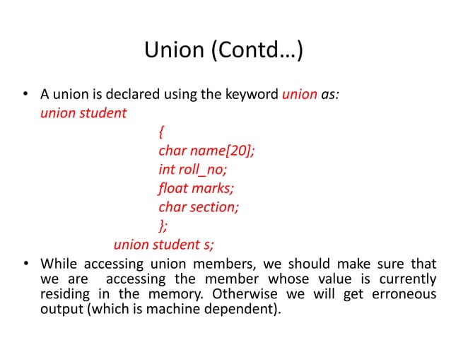 slideset 7 structure and union (1).pdf | Programming Languages | Computing