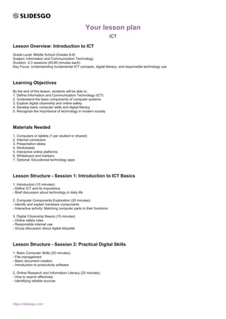 Lesson Plan for ICT grade 7 with activity | PDF