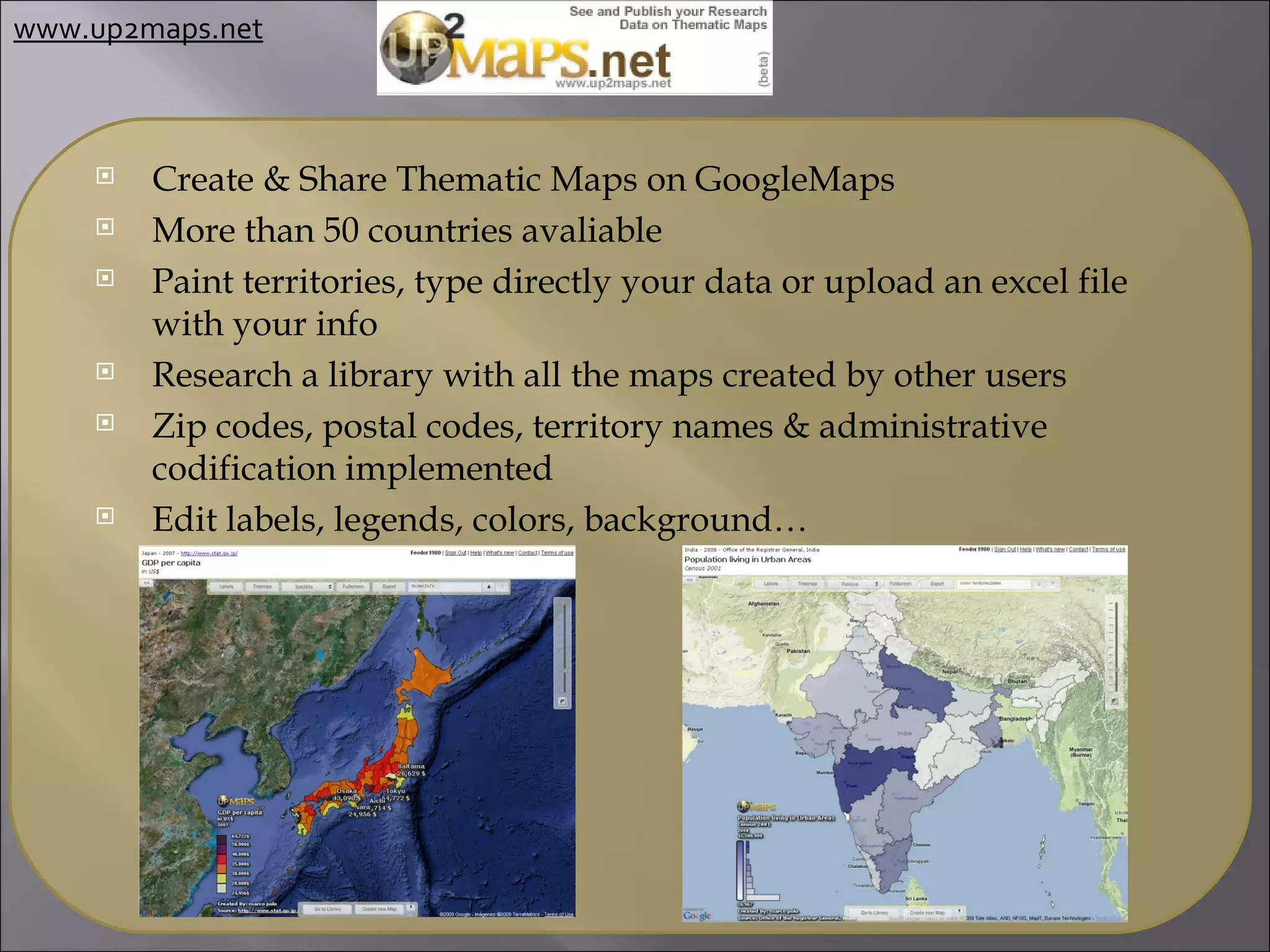 Up2Maps (create thematic maps on GoogleMaps) | PPT
