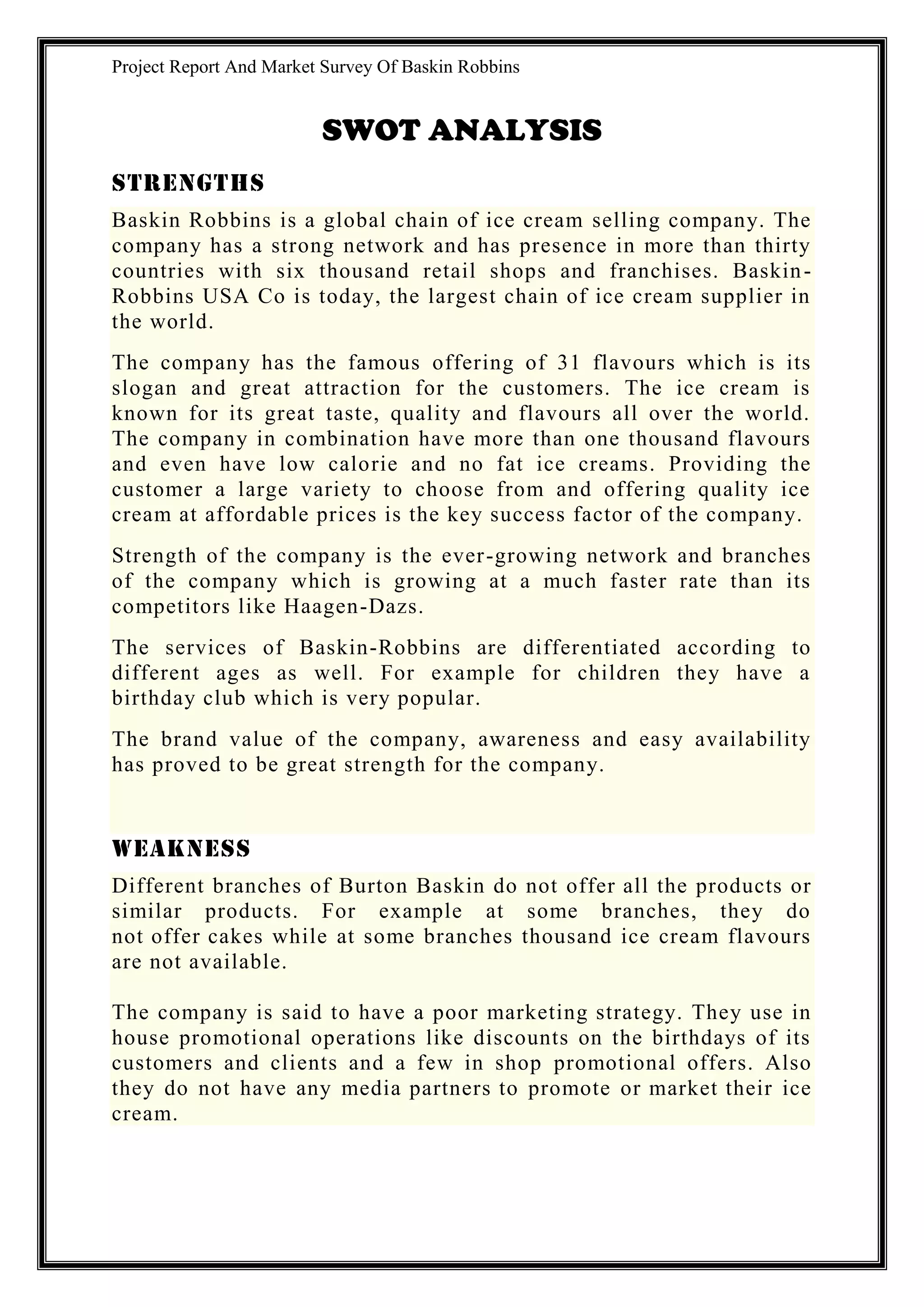 Project Report And Market Survey of Baskin Robbins- Cbse class 12 Entrepreneurship Project | DOCX