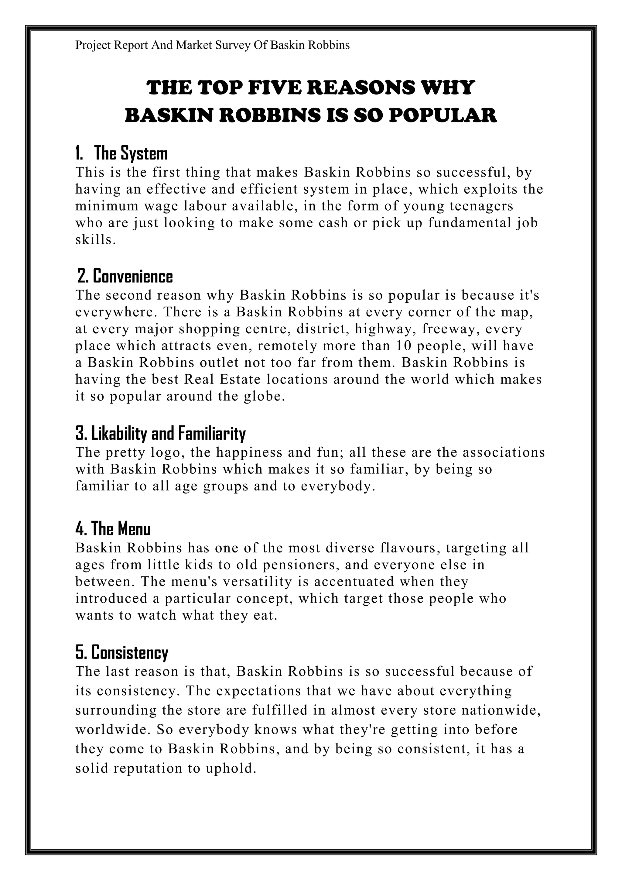 Project Report And Market Survey of Baskin Robbins- Cbse class 12 Entrepreneurship Project | DOCX