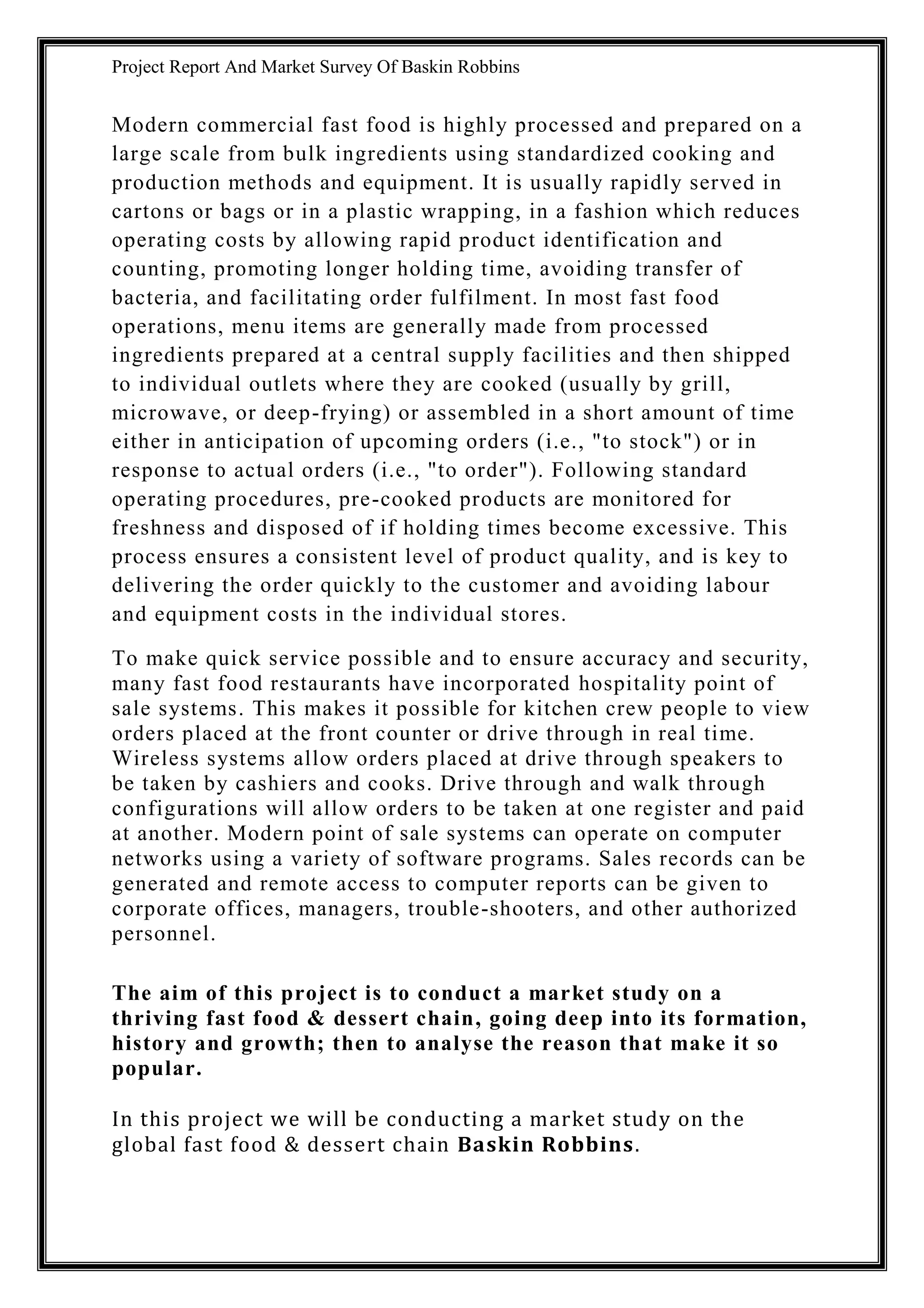 Project Report And Market Survey of Baskin Robbins- Cbse class 12 Entrepreneurship Project | DOCX