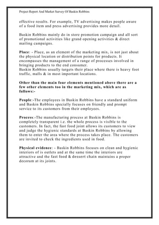 Project Report And Market Survey of Baskin Robbins- Cbse class 12 Entrepreneurship Project | DOCX