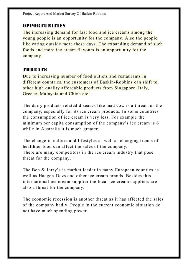 Project Report And Market Survey of Baskin Robbins- Cbse class 12 Entrepreneurship Project | DOCX