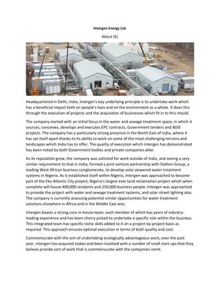Intergen Energy Limited Construction Management | PDF